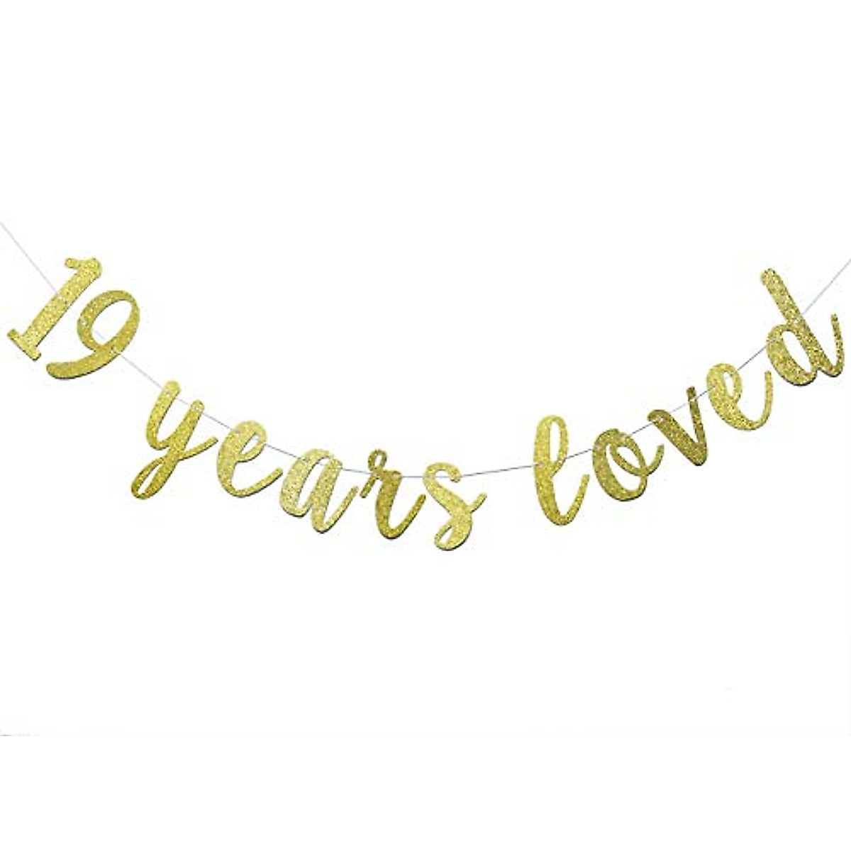 19 Years Loved Banner Sign Gold Glitter for 19th Birthday Party Decorations Anniversary Decor Pre-assembled Bunting Photo Booth Props