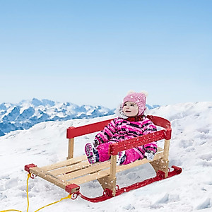 Superio Children Wooden Sled, Snow Sled for Toddlers, Kids Sleigh with Pull Ropes, Baby Sled, Red (Wooden Sled)