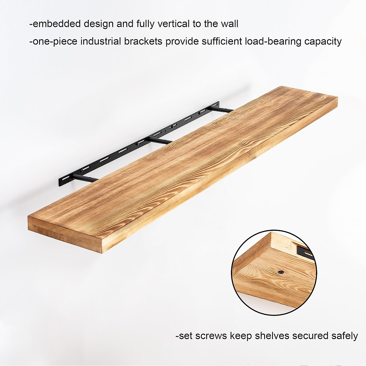 Axeman Rustic Floating Shelves, 48 Inch Wood Floating Shelf Mantle Shelf, 8 Inch Deep Wooden Wall Shelves for Living Room Bedroom Laundry Room Garage Farmhouse - Carbonized Black