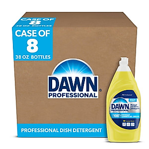 Dawn Dishwashing Liquid Soap Detergent, Bulk Degreaser Removes Greasy Foods from Pots, Pans and Dishes in Commercial Restaurant Kitchens, Lemon Scent, 38 oz. (Case of 8) (Packaging May Vary)