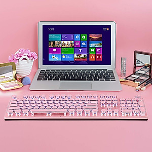 CHICHEN Retro Steampunk Typewriter-Style Gaming Keyboard, Blue Switches,Pure White Backlight, USB Wired, for PC Laptop Desktop, Stylish Pink Mechanical Keyboard Round Keycaps