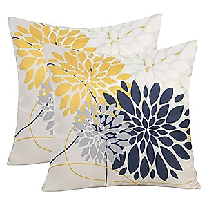 Pyonic Outdoor Throw Pillow Covers 18x18 Waterproof Pillow Covers Geometric Flower Pillow Case Farmhouse Summer Square Cushion Cover for Patio,Garden,Balcony,Set of 2 (Yellow, 18 x 18-Inch)