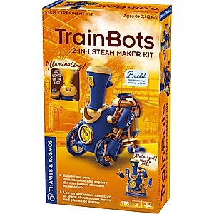 Thames & Kosmos TrainBots: 2-in-1 STEAM Maker Kit | Build 2 Steampunk Robots w/LED Lights | Explore Robots & Engineering | Includes Ultrasonic Atomizer | Ages 8+ with Help; 12+ for Independent Play