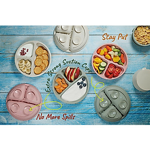 Silicone Baby Feeding Set, Baby Led Weaning Supplies - Suction Plate and Bowl, Self Feeding Spoon and Fork, 2 Bendable Spoons, Tiny Cup, Bib, First Stage Eating Utensils, Baby Dishes