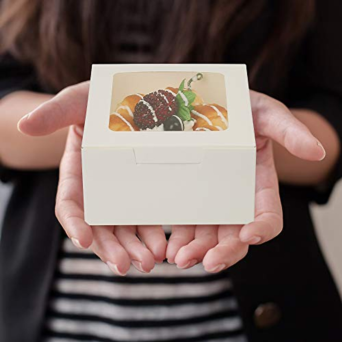 LotFancy White Bakery Boxes with Window, 4x4x2.5 Inches, 60 Pc Pastry Boxes for Cookies, Macarons, Chocolates and Baked Goods, Small Treat Boxes for Holidays, Parties, Birthday, White Paper Cardboard