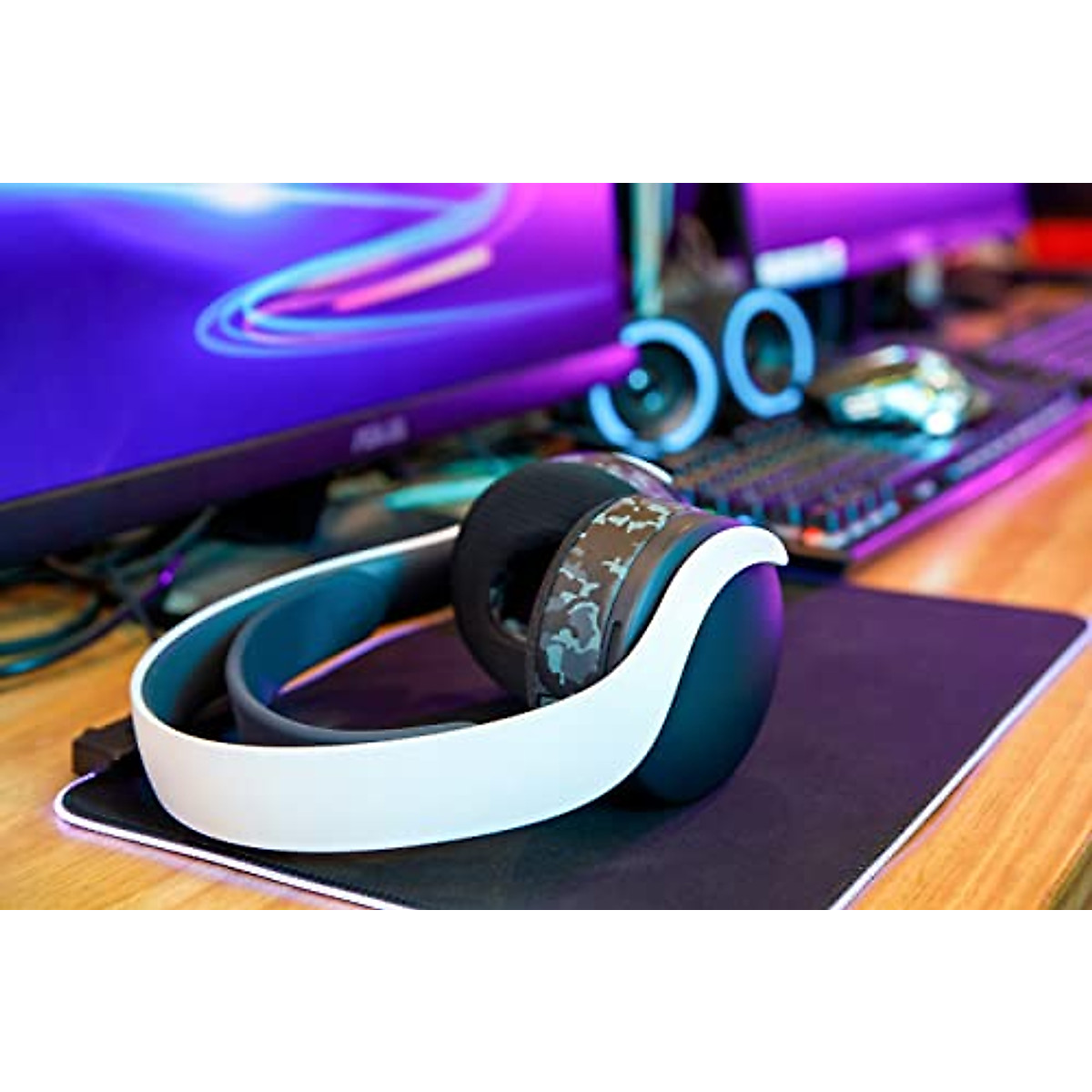 WC Freeze PS5 -  Hybrid Fabric Cooling Gel Replacement Earpads for Sony Playstation 5 PS5 Pulse 3D Headphones Made by Wicked Cushions, Improved Durability, Thickness and Sound Isolation | Black Camo