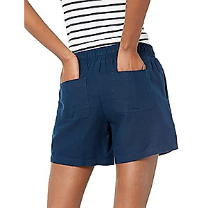 Amazon Essentials Women's 5" Inseam Drawstring Linen Blend Short (Available in Plus Size), Dark Blue, Medium