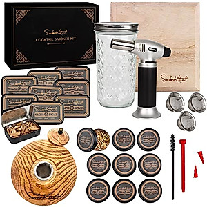 Smoketail Cocktail Smoker Kit with Torch, Topper, 9 Flavors and 18 Large and Small Wood Chips - Whiskey Smoker Kit, Old Fashioned Smoker Kit, Bourbon Smoker Kit, Drink Smoker (No Butane)