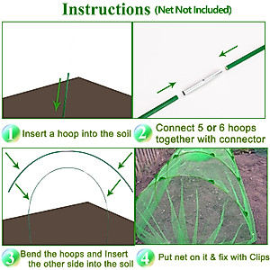 Greenhouse Hoops Grow Tunnel 6 Sets of 8FT Long Garden Hoops, Rust-Free Fiberglass Garden Hoops Frame for Garden Netting Raised Bed Plant Shade Cloth Row Cover, DIY Plant Support Garden Stakes- 36pcs