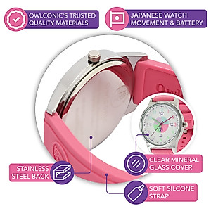 OWLCONIC Telling Time Teaching Clock - Bundled with Kids Watch. Learn to Tell Time Resources. Pink