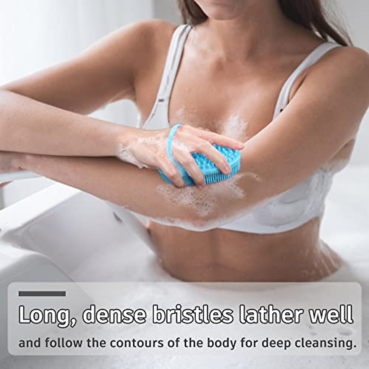 FREATECH Exfoliating Silicone Body Scrubber with Built-in Loop Handle, Dual-sided Bath Shower Body Brush for Deep Cleansing and Massage, Easy to Hold and Hang, Hygienic and Long-lasting, Light Blue