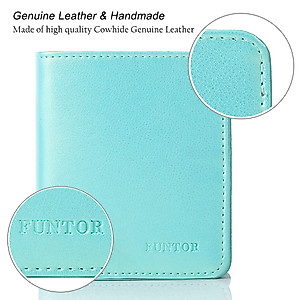FUNTOR Small Wallets for Women, Ladies Small Compact Bifold Pocket RFID Blocking Genuine Leather Wallet for Women, BlingGreen