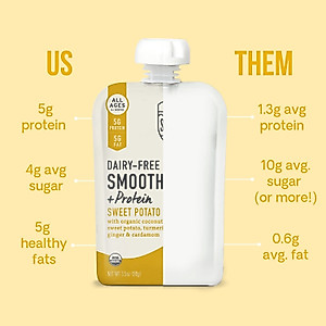 Serenity Kids 6+ Months Dairy-Free Smoothie Baby Food | USDA Organic | Grass Fed Collagen Protein | 3.5 Ounce BPA-Free Pouch | Sweet Potato Spice | 6 Count