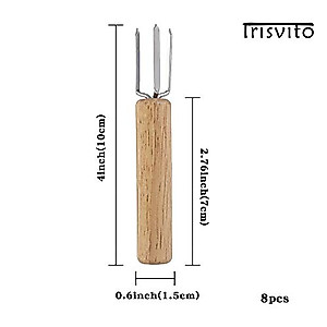 Corn Holders, Corn on the Cobb Holders Stainless Steel with Wooden Oak Handle, Corn on the Cob Holders for Kids and Adults Home Cooking and BBQ, Set of 8 (4 Inch Long Corn Holder)