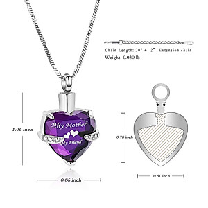 Yinplsmemory Mom Urn Necklace for Ashes Crystal Hollow Heart Pendant Ashes Keepsake Jewelry - Mother Cremation Memorial Gift