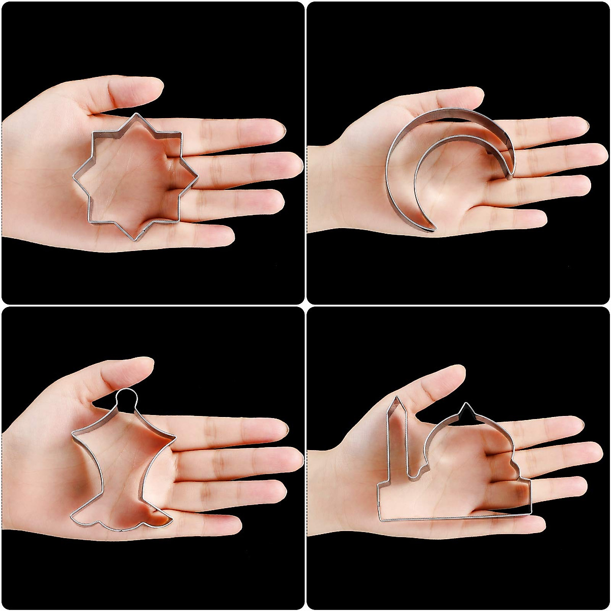 9 Pieces Eid Mubarak Cookie Cutters Eid Ramadan Biscuit Molds DIY Biscuit Cutters Stainless Steel Fondant Cutters with Lantern Camel Moon Design for Eid Mubarak Holiday Party Supplies