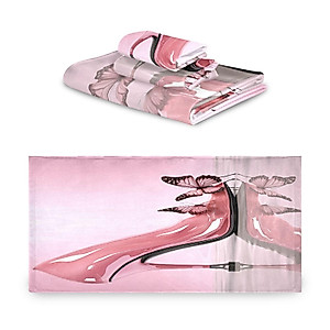 Flradish Pink High Heels Towels 3 Pack Bath Towels for Bathroom Set Soft Cotton Highly Absorbent Lightweight & Quickdry Towel Set 1 Bath Towel,1 Hand Towel,1 Washclothe