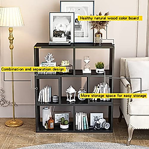 MIN WIN 7 Cube Storage Organizer,3 Tier Wood Bookshelf Free Combination Cubby Bookcase Open Standing Book Shelf Cabinet Display Cube Shelves TV Console Stand for Study Living Room,Black