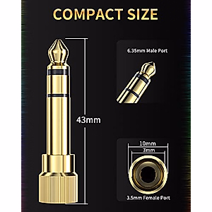 bestune 5Pcs Gold Plated Stereo Phone Screw-On Adapter 6.35mm (1/4 Inch) Male to 3.5mm (1/8 Inch) Female Audio Adapter