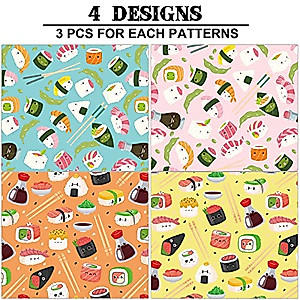 Whaline 12 Sheet Sushi Faces Wrapping Paper Bulk 4 Design Cute Sushi Trendy Gift Wrap Art Paper for Birthday Wedding Baby Shower DIY Crafts Gift Packing Decoration, 19.7 x 27.6 Inch, Folded Flat