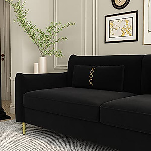Spaco 85'' Loveseat Sofa Couch,Black Velvet Sofa with Golden Metal Leg and Removable Cushion,Sleeper Sofa Bed with 2 Pillows for Apartment,Living Room (Black)