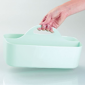 mDesign Plastic Portable Nursery Storage Organizer Caddy Tote - Divided Basket Bin with Handle - Holds Bottles, Spoons, Bibs, Pacifiers, Diapers, Wipes, Baby Lotion - Lumiere Collection - Mint Green