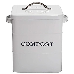 Morezi Indoor Kitchen Compost Bin for Kitchen Countertop, Great for Food Scraps, Carbon Steel, Handles, 1 Gallon - Includes 4 pcs Charcoal Filters for Gifts - White