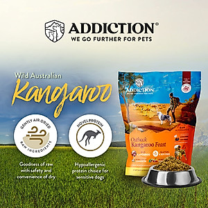 Addiction Outback Kangaroo Feast Raw Alternative Dog Food - Gently Air-Dried Complete Meal or Dog Food Topper for Digestive and Skin and Coat Health, 2 lb