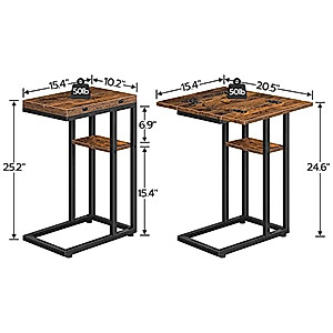 HOOBRO Foldable End Table, C Shaped Side Table with Storage Shelf, Small Snack Table Suitable for Living Room Bedroom Small Spaces, Easy Assembly, Rustic Brown BF29SF01
