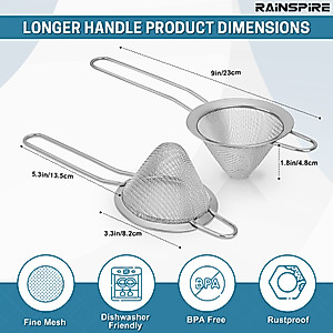 Rainspire Stainless Steel Small Strainer Fine Mesh Strainer, Mini Cocktail Strainer For Cocktails Tea Herbs Coffee & Drinks, Tea Strainer with Handle, Rust Proof, Silver