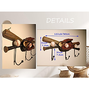 RYAONFKY Baseball Coat Rack Wall Mount with 3 Wall Hooks, Baseball Glove Wall Decor for Boys Room,Entryway,Cloakroom