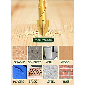 6PCS Golden Ceramic Tile Drill Bits, JOERIC Masonry Drill Bits Set for Glass, Brick, Tile, Concrete, Plastic and Wood Tungsten Carbide Tip for Wall Mirror and Ceramic Tile with Size (5mm ~12mm).
