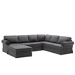 LIUJUN 109.4" Fabric Upholstered Modular Sofa Collection, Sectional Couch with Removable Ottoman for Living Room