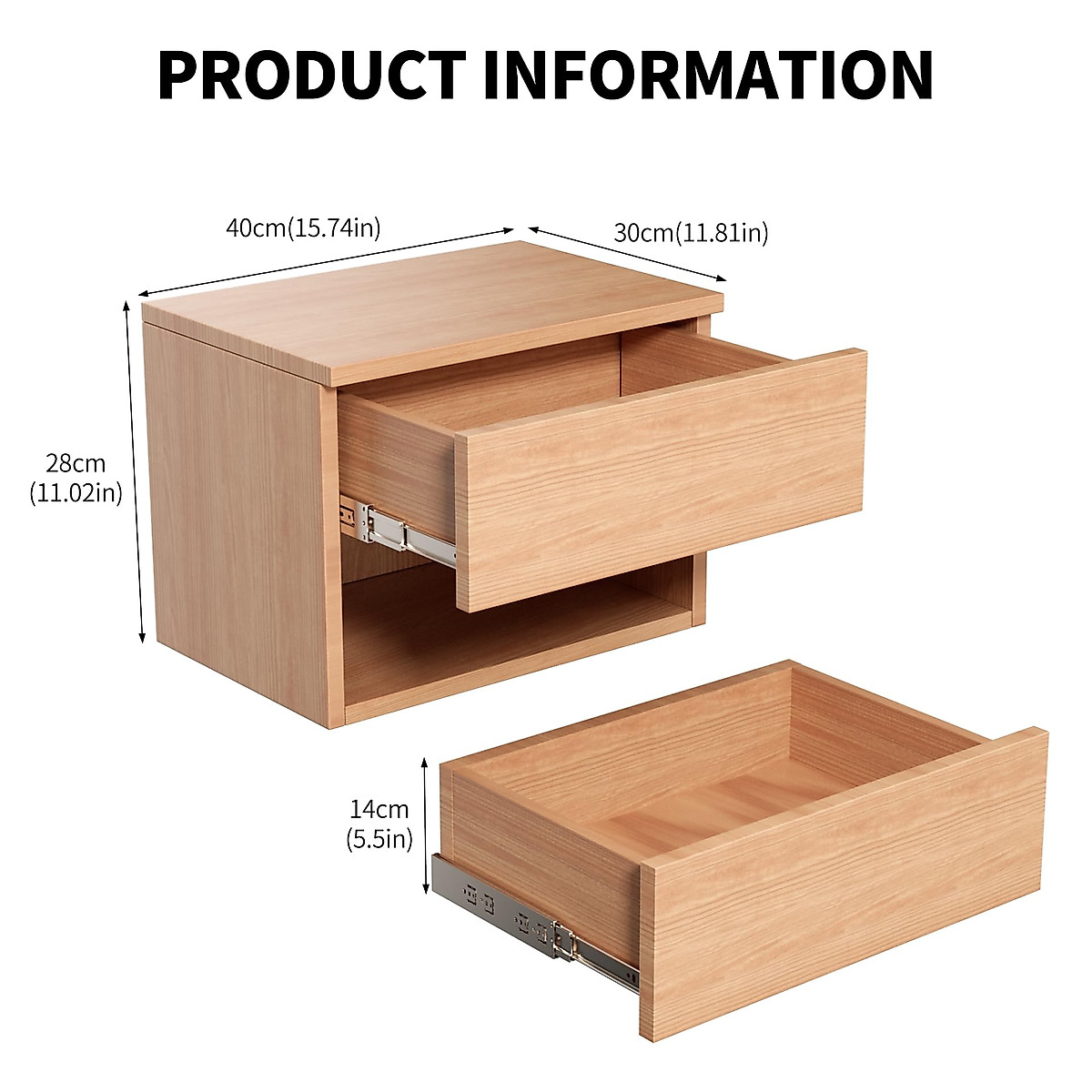 Floating Nightstand, Modern Wall Mounted Bedside Table with Drawer, Wood Bedside Shelf & Desk, End Table Wood Modern Night Stand for Bedroom (Beech, Set of 1)