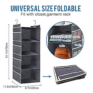 CazyHome 4-Shelf Hanging Closet Organizers and Storage, 12 Pockets on Both Sides, 2 Pack, Non-Woven Closet Storage Shelves, Gray