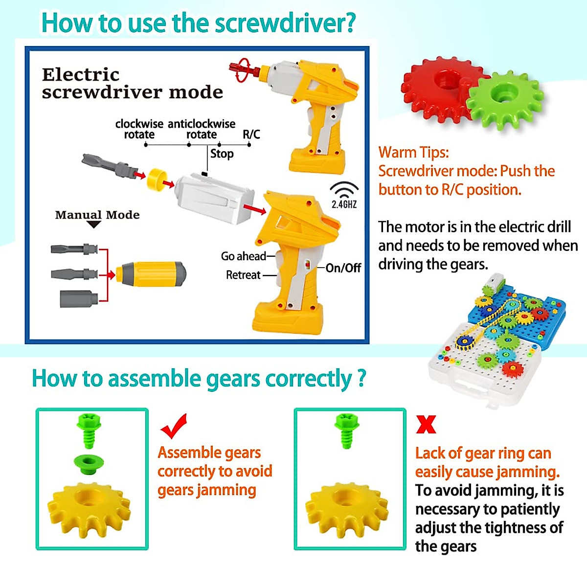 IIROMECI Gears Toys for Kids Ages 4-8, STEM Educational Construction Toys, Super Building Toy Set for Boys and Girls, Engineering Building Blocks Creative Learning Toy Set