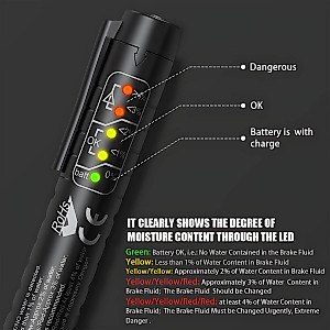 Brake Fluid Liquid Tester Pen, Auto Brake Diagnostic Testing Tool with 5 LED Indicators, Hydraulic Fluid Liquid Oil Moisture Analyzer, Car Accessories Check Engine for DOT3 DOT4 DOT 5.1 Brake Fluid