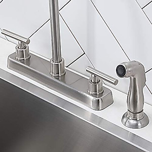 Hotis 4 Hole Kitchen Faucet, Brushed Nickel 2 Handle Kitchen Faucet with Side Sprayer, Rv 3 Hold Kitchen Sink Faucet, Stainless Steel High Arc 360 Swivel Kitchen Faucet Pull Out Side Sprayer