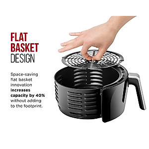 Chefman 6.5 Quart Air Fryer Oven with Space Saving Flat Basket, Oil Free Hot Airfryer with 60 Minute Timer & Auto Shut Off, Dishwasher Safe Parts, BPA-Free, Family Size, X-Large, Black