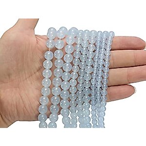 PAMIR TONG 146pcs Natural Chalcedony Beads Gemstone Jade Beads Round Loose Beads DIY Smooth Beads for Bracelet Necklace Earrings Jewelry Making with Stretch Cord & Jewerly Findings CB14 Lt Blue