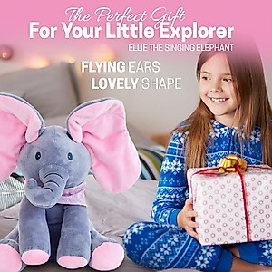 13MARCH Ellie The Elephant - Musical Peek-a-Boo Elephant Toy - Interactive Stuffed Baby Animal with Moving Ears for Baby - Hide and Seek Fun - Elephant Plush Baby Toy