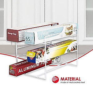 Home Basics 3 Tier Heavy Duty Kitchen Countertop or Cabinet Wrap Organizer for Food Wrap, Foil, Wax Parchment Paper, Plastic Bags White Finish