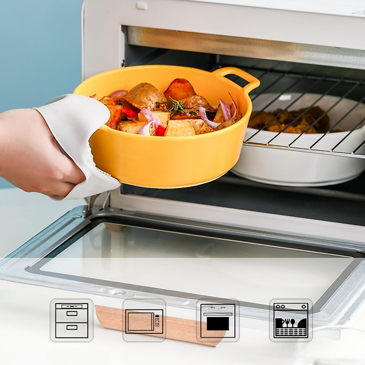 GOVNPJ Microwave Grill Pan, Micro Cookware Grill & Crisper Pan with Lid Cookware for Grilling, Reheating, and Cooking a Variety of Dishes