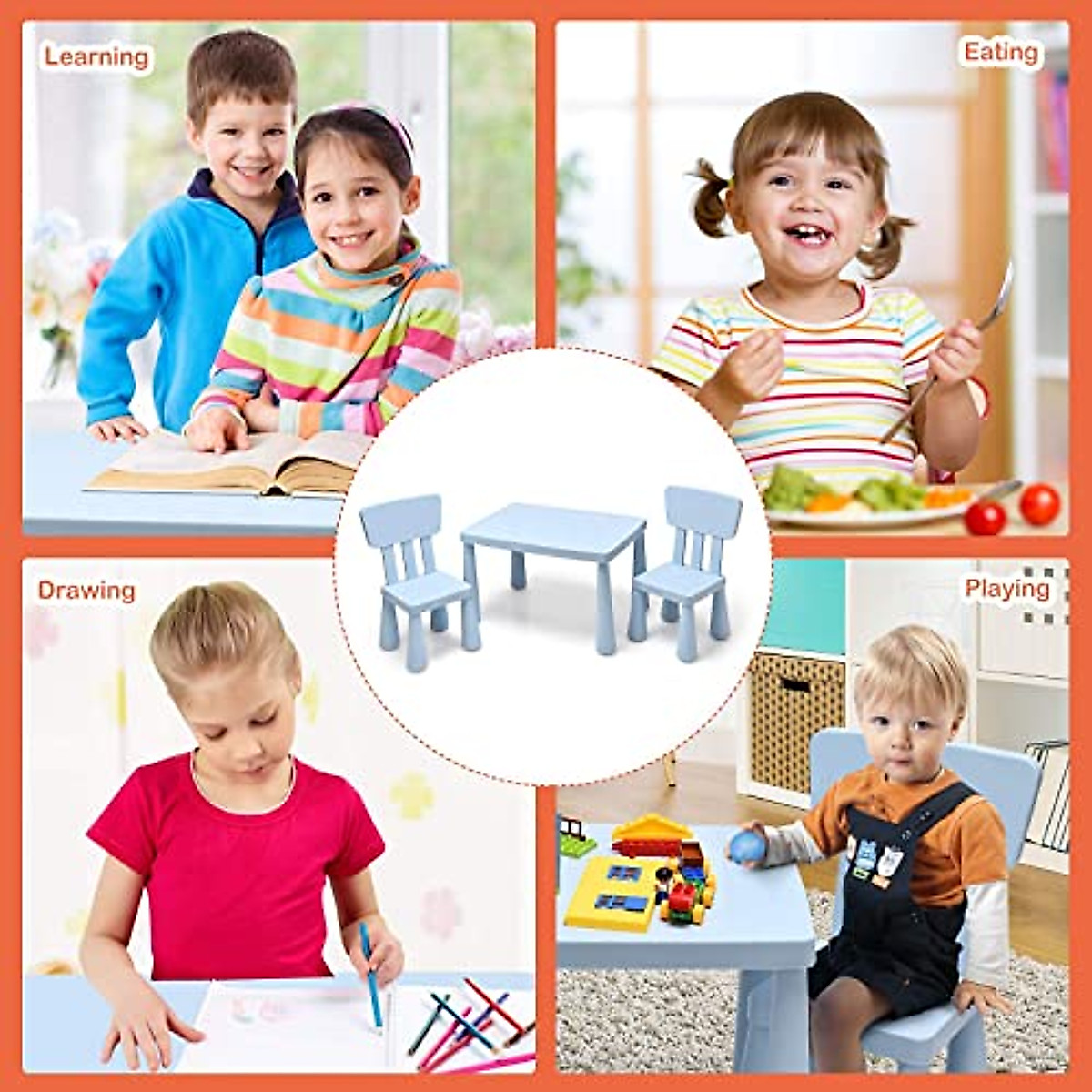 Costzon Kids Table and Chair Set, 3 Piece Plastic Children Activity Table for Reading, Drawing, Snack Time, Arts Crafts, Preschool, Kindergarten & Playroom, Easy Clean, Toddler Table & Chair (Blue)
