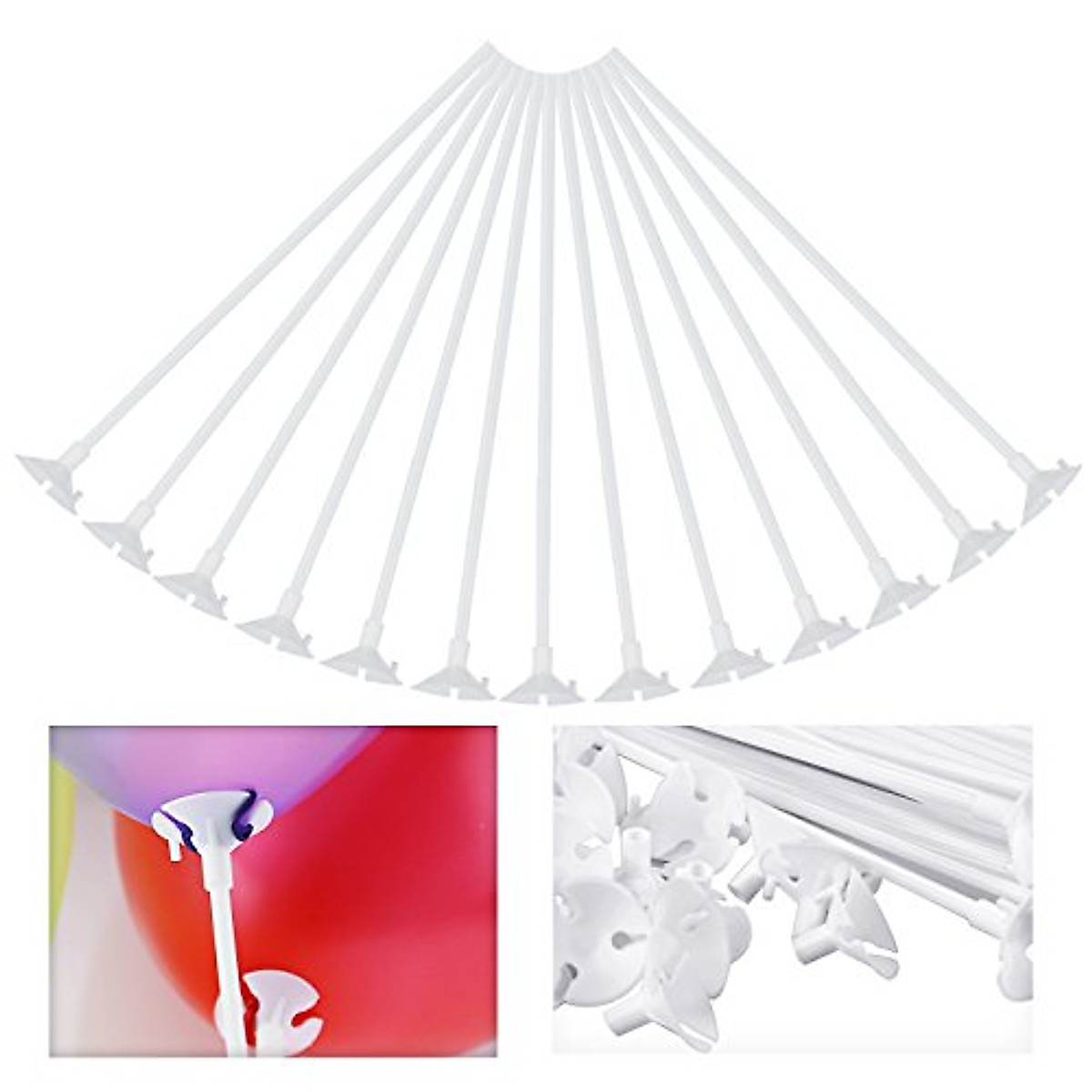 Pllieay 100 Pieces White Balloon Sticks Holders with Cups for Wedding, Party and Decor