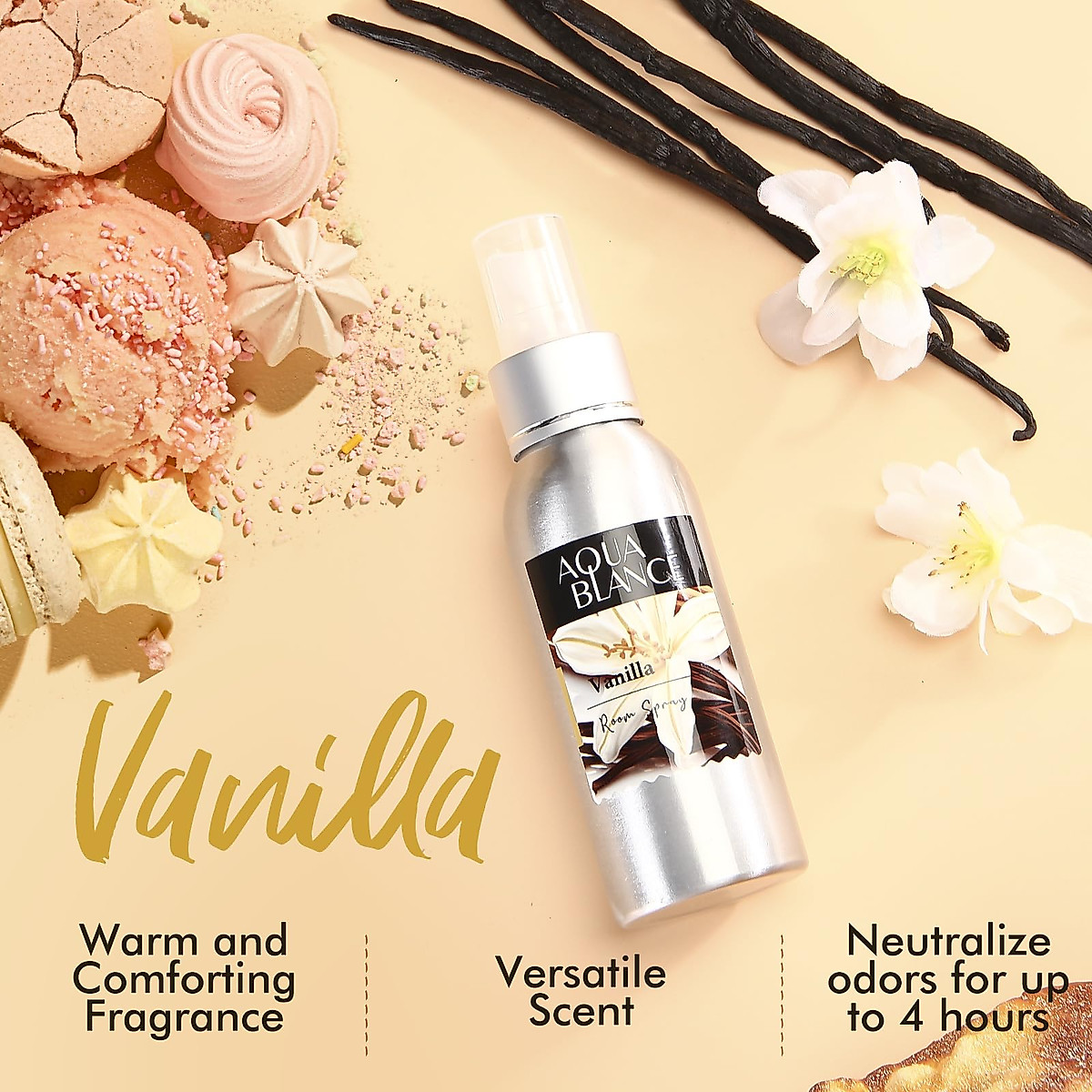 Fragrant Room Spray, Vanilla, 3 x 3.4 fl oz, Air Fresheners Odor Eliminator for Home, Bathroom, Concentrated Room Spray