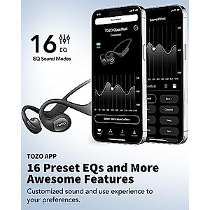 TOZO OpenReal Open Ear Headphones Bluetooth 5.3 Air Conduction Wireless Headphones Sport Earbuds with Premium Sound, Dual-Mic Call Noise Reduction Earphones with Hair Band for Running Cycling Black