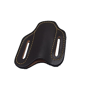 Leather Knife Sheath Slanted Pancake Sheath, 5 Inch Tooled Leather Sheath Belt Clip, Belt Sheath,Trapper Knife Sheath Belt Loop Case Pouch Holder (Dark Brown)