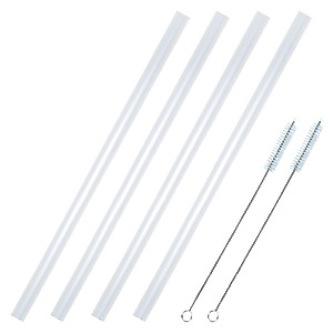 Replacement Reusable Straws for BuildLife 1/Half Gallon Water Bottle 128oz/64oz - 4 Set 10'' Long,Outer Diameter 0.374'' Cut Short to Fit Bottles,with 2 Cleaning Brush