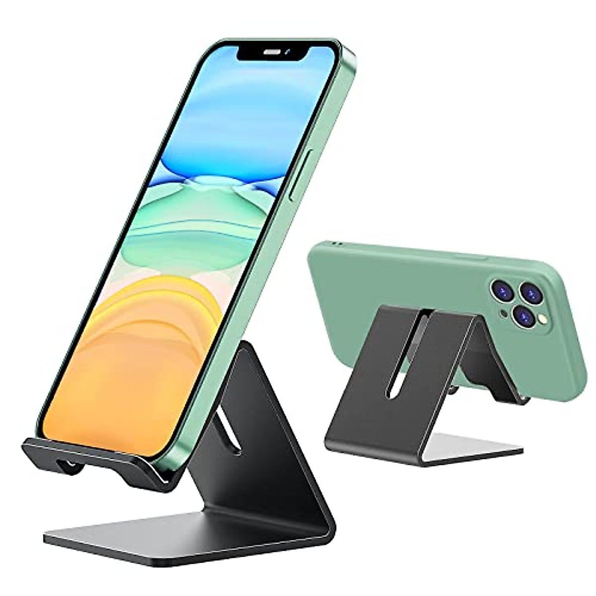 Cell Phone Stand,Desk Phone holder for Office, Home, Bed, School. Cute Desktop Facetime Phone Holder,Metal Phone Dock Cradle Compatible with Switch iPhone 14 13 12 11 iPad Mini, Tablet (Black)